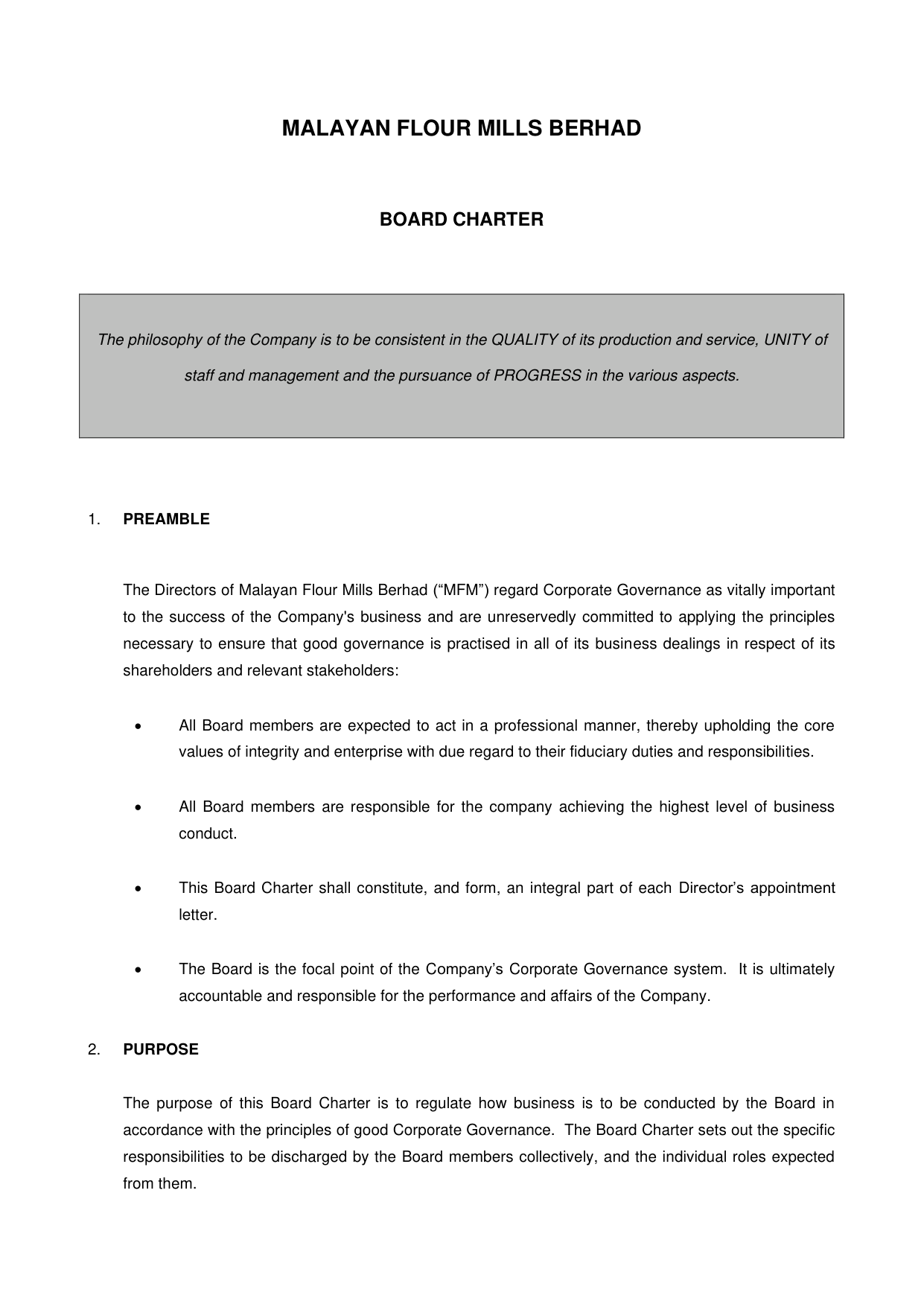 Corporate Governance - Malayan Flour Mills Berhad